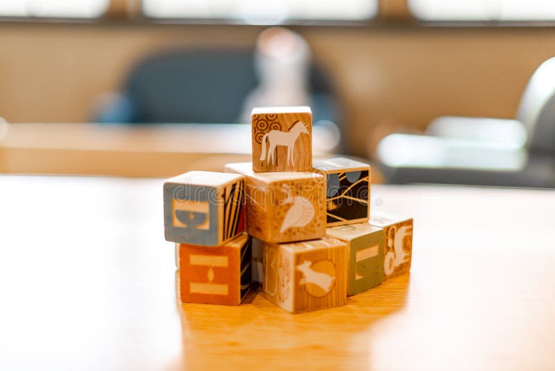 Wooden Toy Blocks with Letters and Animals on Wooden Table Stock Photo ...