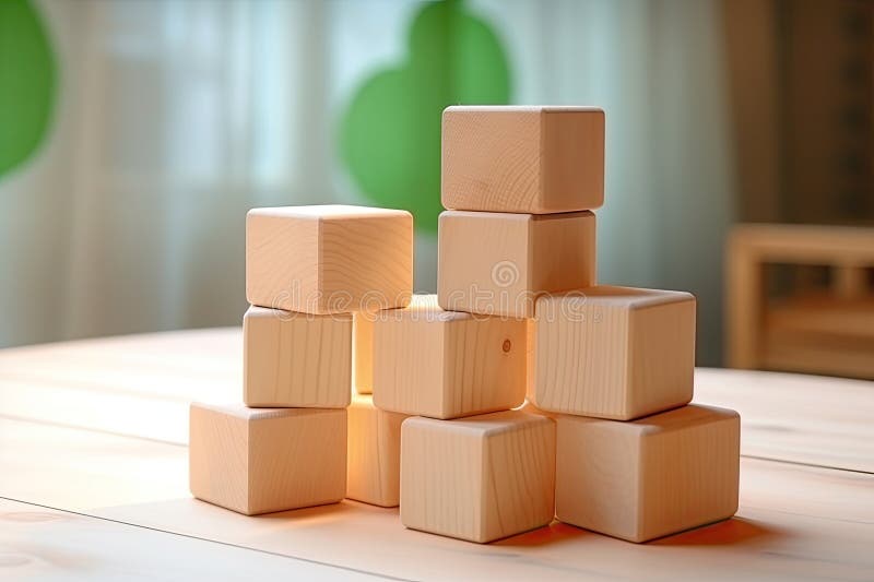 Wooden Toy Blocks on Wooden Table in the Children S Room Stock ...
