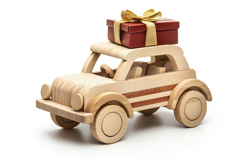 Wooden Car with Gift Boxes on a Isolated on White Background Stock ...