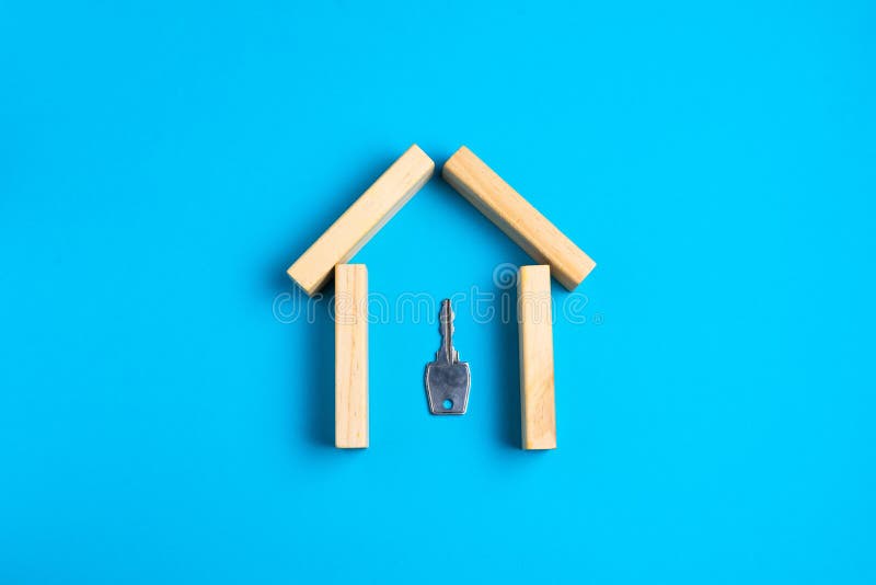 Wooden Toy House with Keys on Blue. Empty Space To Put Text or ...