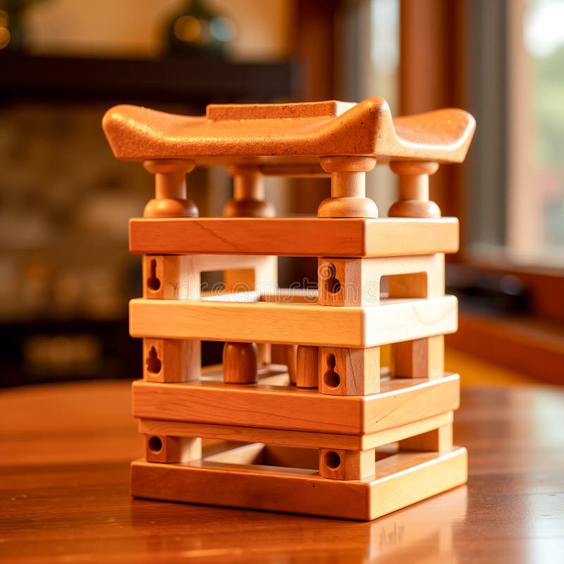 A Wooden Toy Sitting on Top of a Wooden Table Stock Image - Image of ...