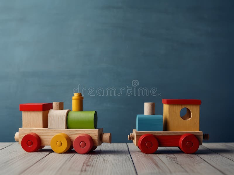 Wooden Toy Train and Blocks Stock Illustration - Illustration of ...