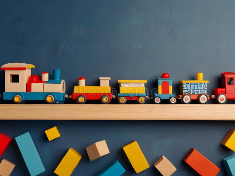 Wooden Toy Train and Blocks Stock Illustration - Illustration of ...
