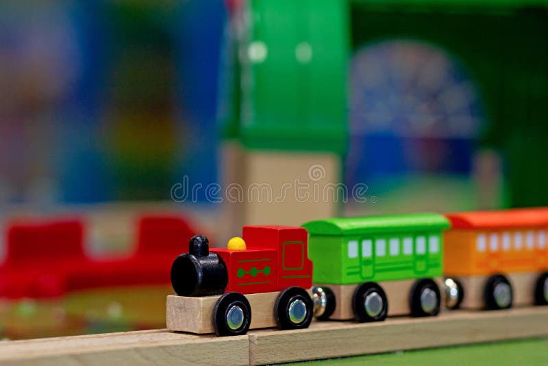 Wooden Toy Train Chain in Play Room Stock Photo - Image of center ...
