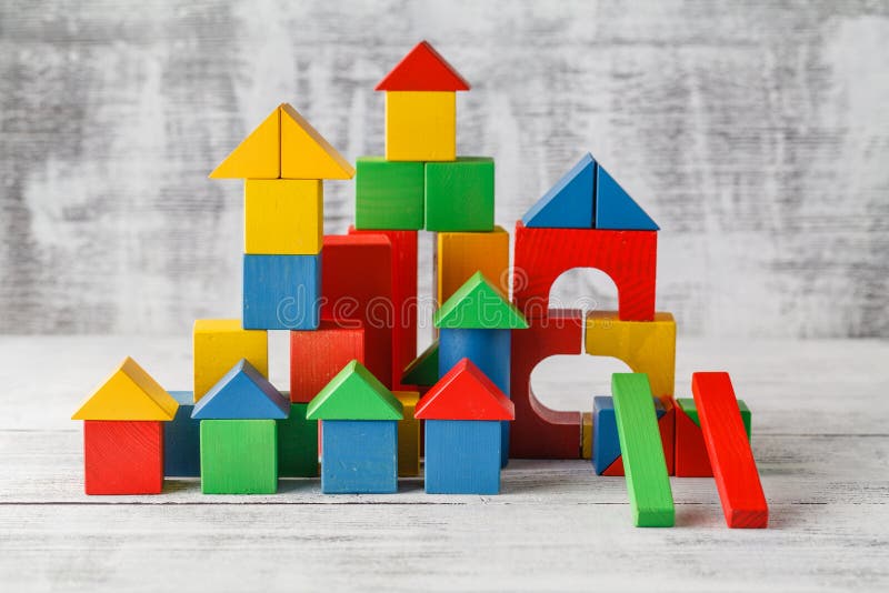 Wooden Toys Cube Castle Building Game Stock Photo - Image of brick ...
