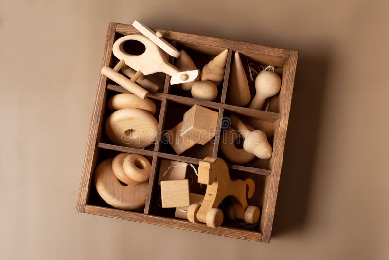 Wooden Toys, a Set of Wooden Toys in a Box Stock Image - Image of ...