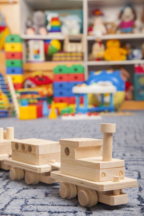 Wooden Train in the Play Room Stock Photo - Image of game, choice: 60000672