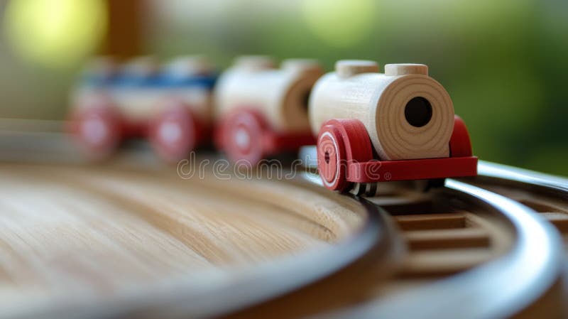 Wooden Toy Train on a Curved Track Close Up Stock Illustration ...