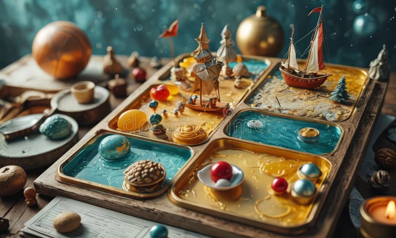 Wooden Tray with Various Objects on it Stock Illustration ...