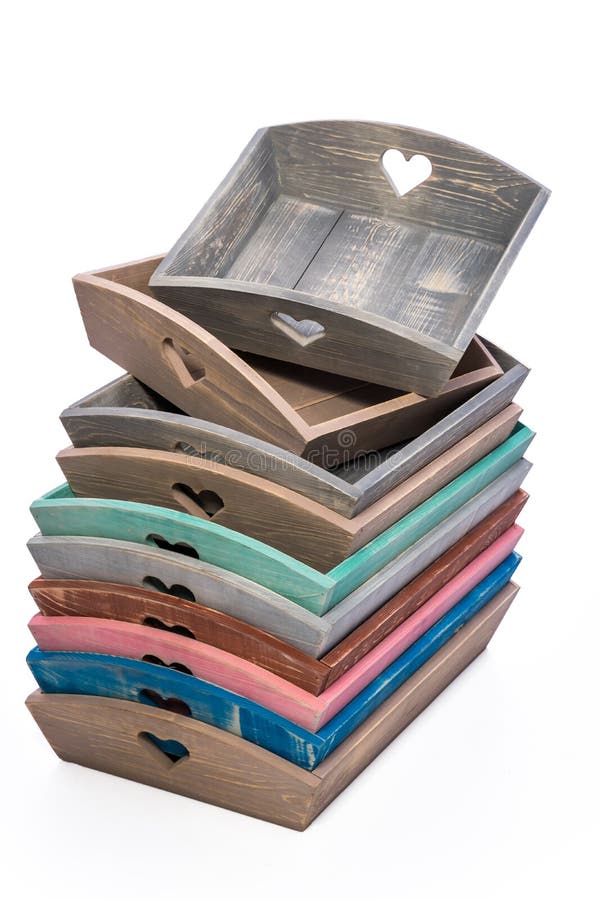 Wooden Tray on White Background. Stock Photo - Image of texture, table ...