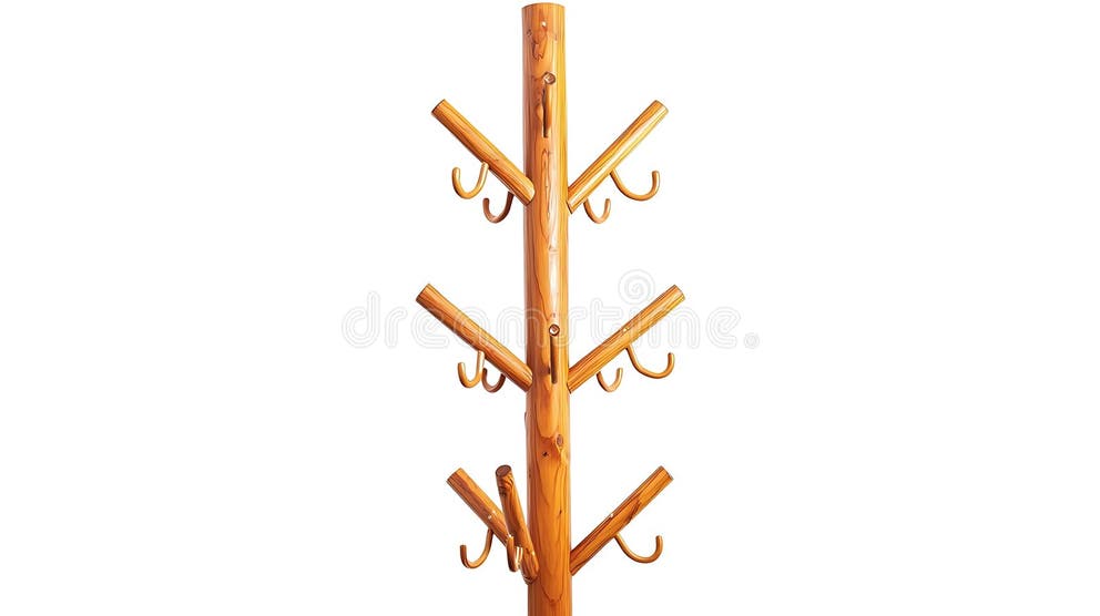 A Wooden Tree Shaped Rack with Hooks for Hanging Things Stock Image ...