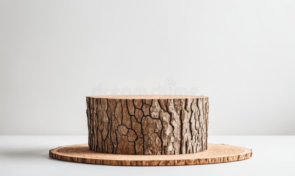 Wooden Tree Stump on a Wooden Base Against a White Background Stock ...