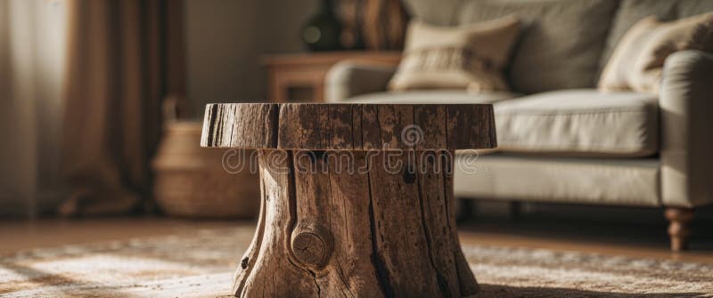 Wooden Tree Stump Side Table Rustic Home Decor Stock Photo - Image of ...