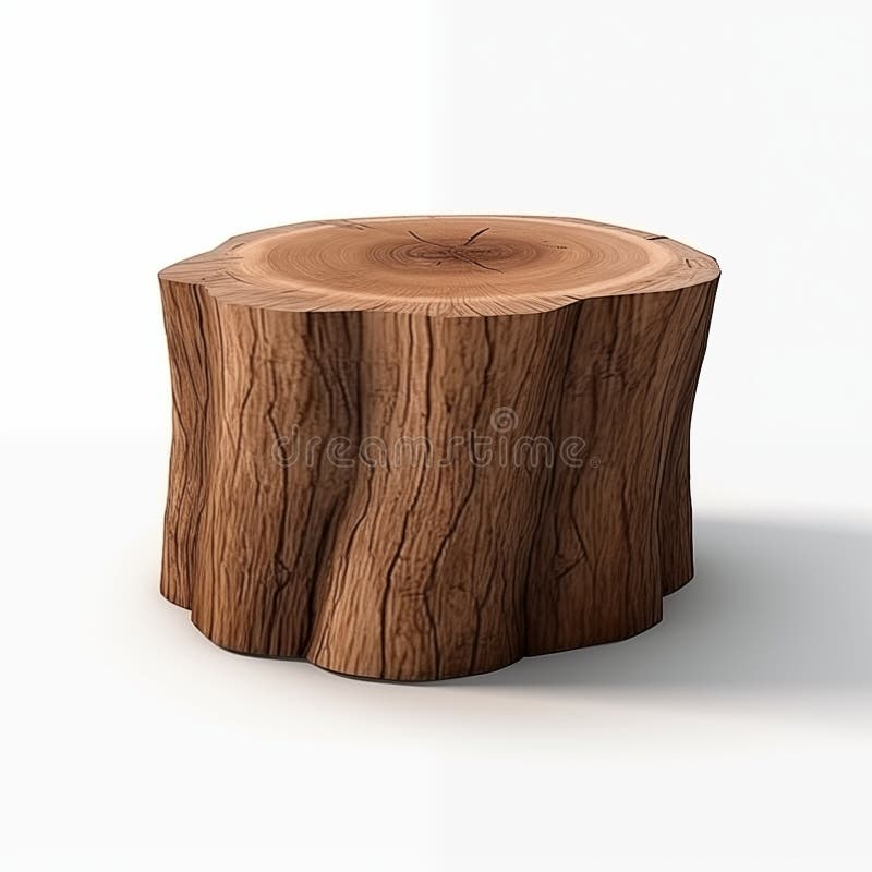 Wooden Tree Stump Stool with Natural Texture Isolated on White ...
