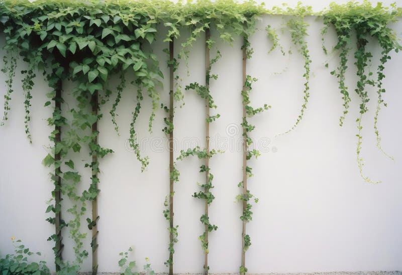 A Wooden Trellis on the Side of White Wall Stock Illustration ...