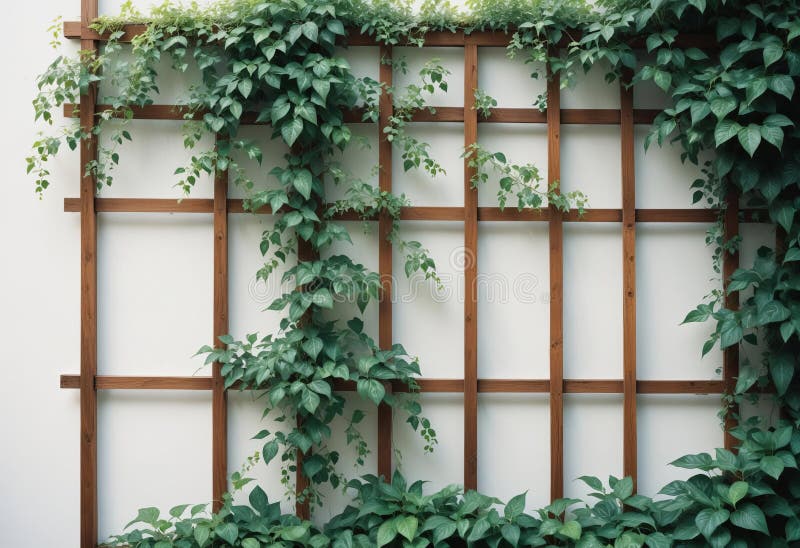 A Wooden Trellis on the Side of White Wall Stock Illustration ...