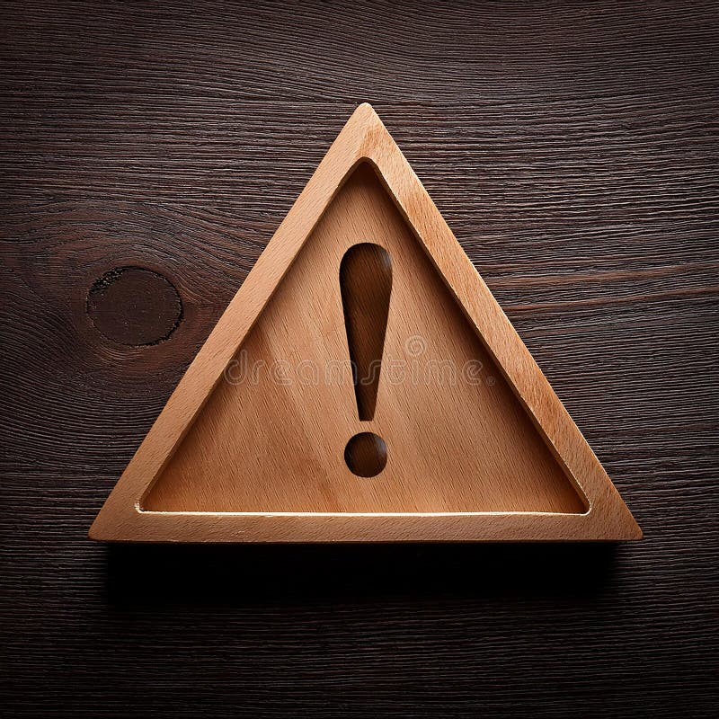 Wooden Triangle Shape with Exclamation Mark on Dark Backdrop. Warning ...