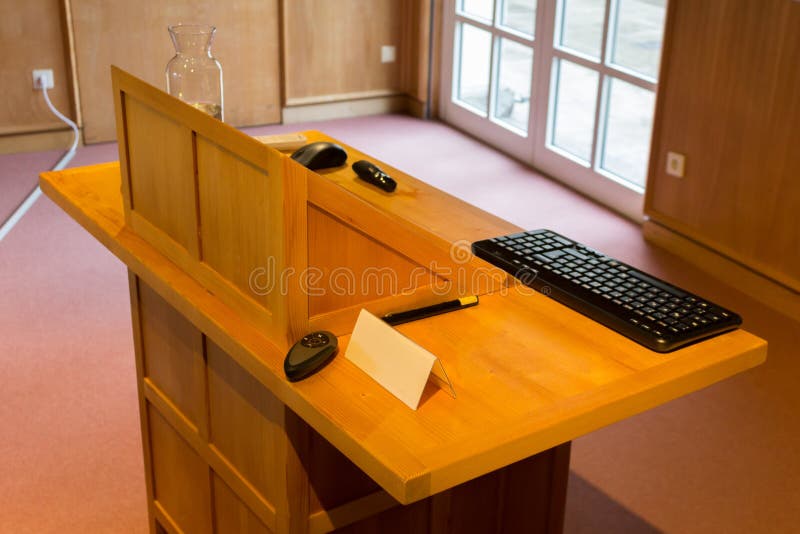 Wooden Trubune in a Conference or Lecture Hall Stock Photo - Image of ...