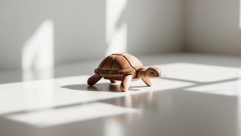 Wooden Turtle Toy Walking on a White Surface. Stock Photo - Image of ...
