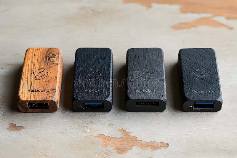 Stylish Wooden & Black USB Adapters Stock Illustration - Illustration ...