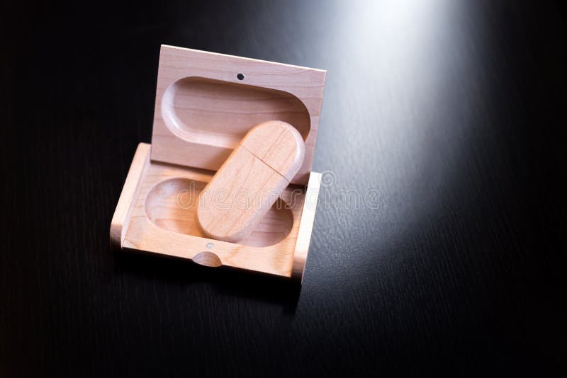 Wooden Usb Flash Drive on a Black Table Stock Photo - Image of backup ...