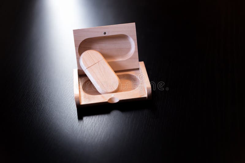 Wooden Usb Flash Drive on a Black Table Stock Photo - Image of black ...