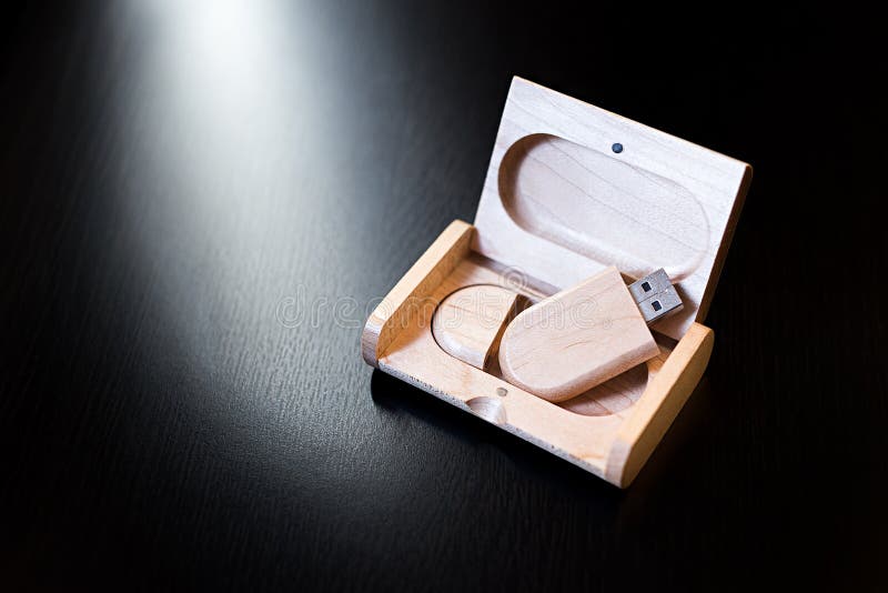 Wooden Usb Flash Drive on a Black Table Stock Image - Image of ecology ...
