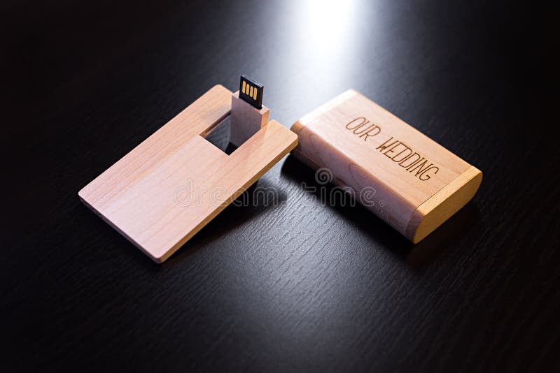 Wooden Usb Flash Drive on a Black Table Stock Photo - Image of design ...