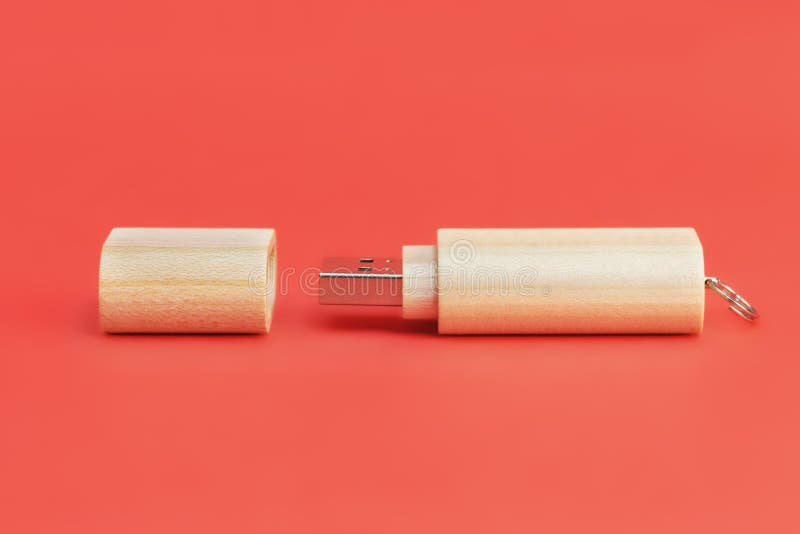 Wooden USB Flash Drive on Red Background Stock Photo - Image of ...