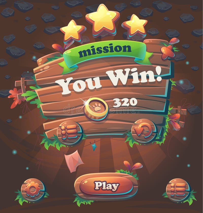 A Set of Wooden Cartoon Buttons for the User Interface of Computer ...