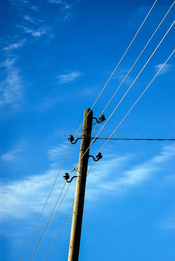 Wooden Utility Pole With Power Lines And Transformer On Sky Stock Photo ...