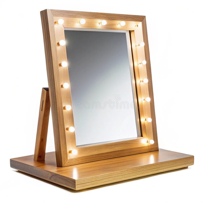 Wooden Vanity Mirror with Backlit LED Frame Stock Illustration ...