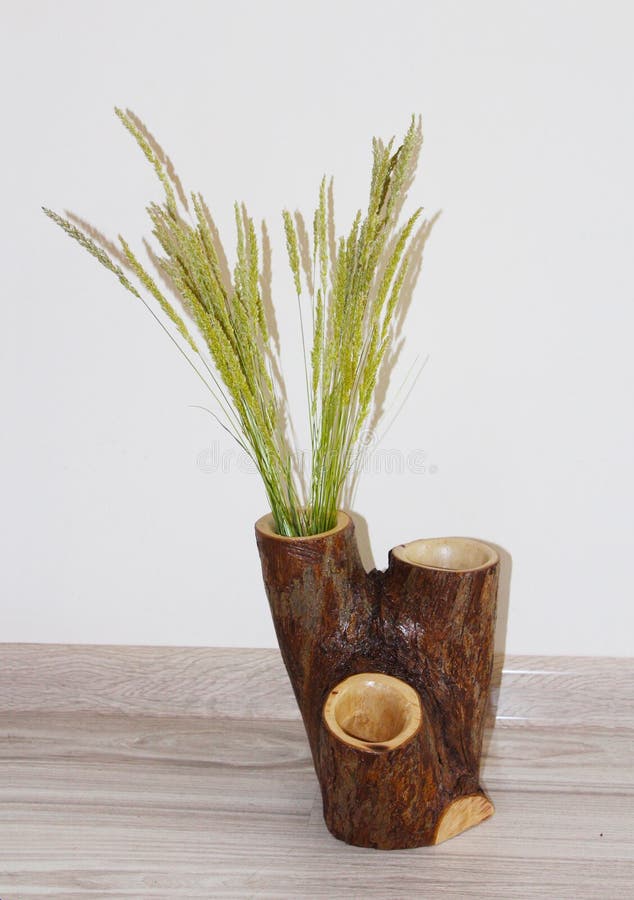 Wooden Vase in a Rustic Style Stock Image - Image of rustic, natural ...