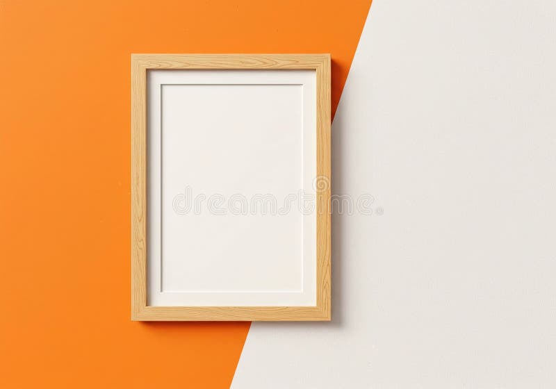 Wooden Vertical Frame Mock Up. Poster Frame on Orange and White Wall ...