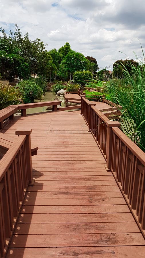 Wooden Walk Way with Landscape of Garden Stock Photo - Image of nature ...