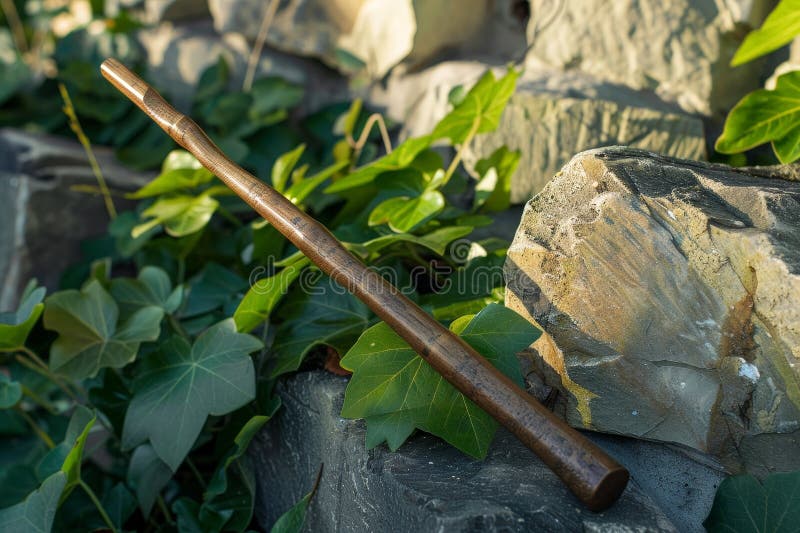 Wooden Walking Stick in a Natural Setting Stock Illustration ...