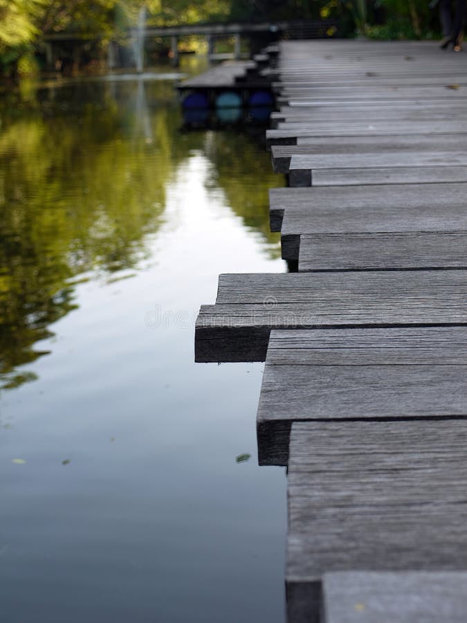 Wooden Walkway Bridge Grey Color Over the Water Stock Image - Image of ...