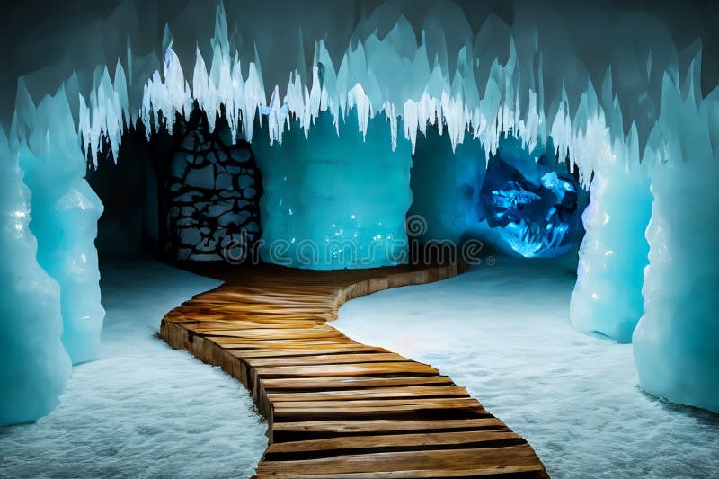 A Wooden Walkway in a Frozen Cave Stock Illustration - Illustration of ...