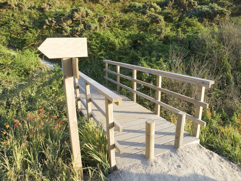 Wooden walkway signpost stock image. Image of vegetation - 25988305