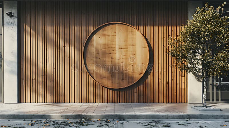 A Wooden Wall with a Circular Mockup Signboard in a Street Setting ...