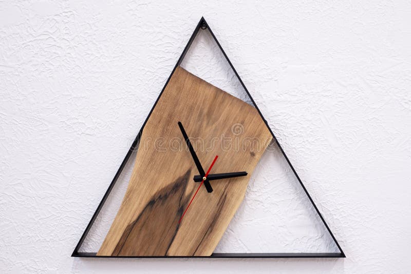 Wooden Wall Clock. Vintage Clock in Loft Style. on a White Wall Stock ...