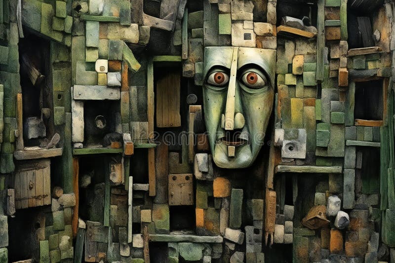 Wooden Wall with a Face of a Man Made of Wooden Blocks Stock ...
