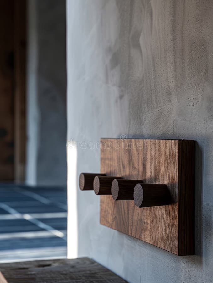 Wooden Wall Mounted Coat Rack Modern Minimalist Interior Stock Photos ...