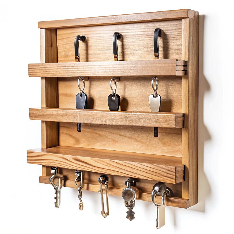 Wooden Wall-mounted Key Holder with Small Shelves Stock Illustration ...