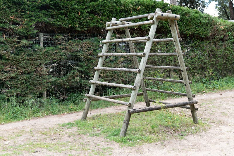 Wooden Wall of Obstacle Course Ladder Climb of Wood Stock Photo - Image ...