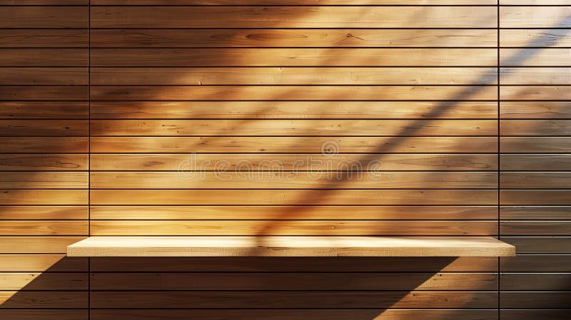 Wooden Wall with Shadows and Shelf, Minimalist Design. Modern Interior ...