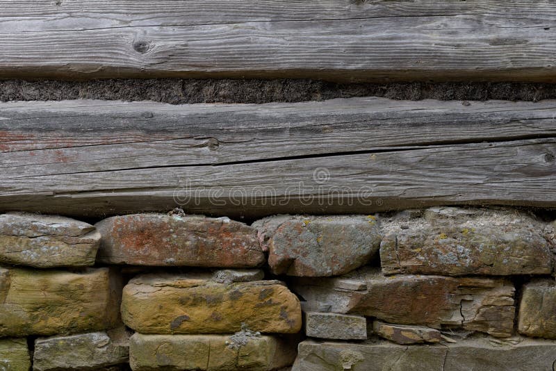 Wooden Wall with a Stone Foundation Stock Photo - Image of abstract ...