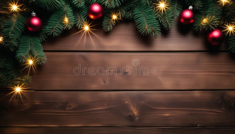 A Wooden Wall with a String of Lights and Ornaments Stock Image - Image ...