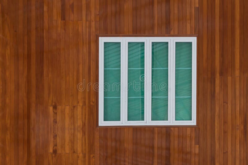 Wooden Wall with White Window Frame Stock Image - Image of home, wall ...