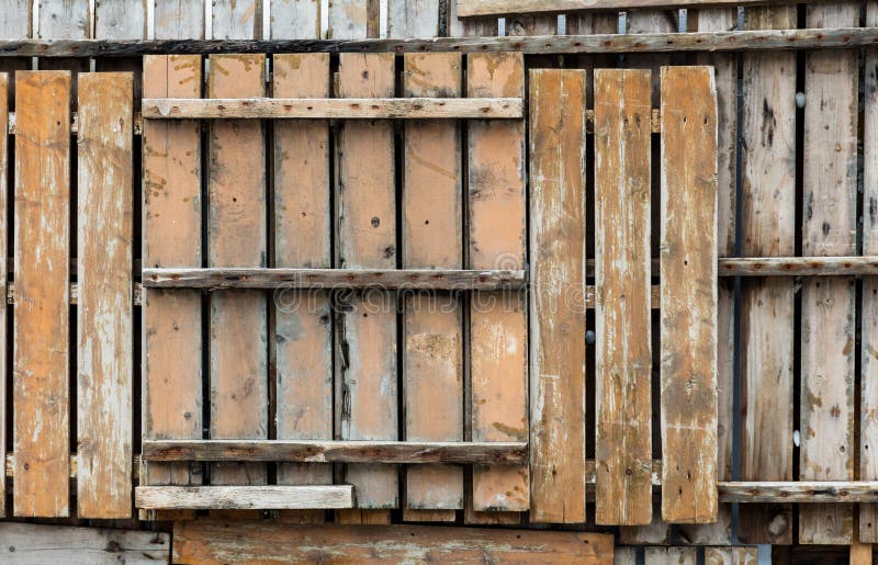 A Wooden Wall with a Window in the Middle Stock Image - Image of plank ...